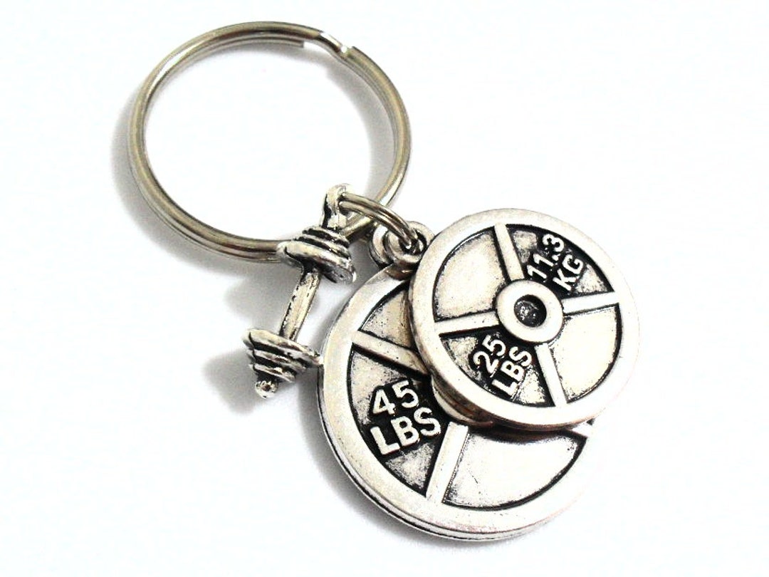 Weight Lifting Keychain, Barbell Key Chain, Weight Plate Charm Keyring ...