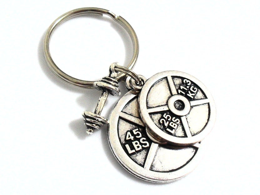 Weight Lifting Keychain Barbell Key Chain Weight Plate Charm - Etsy