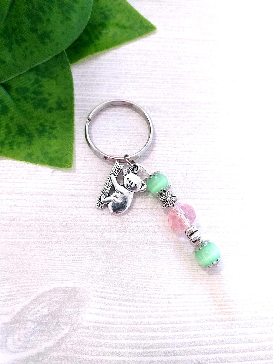 Koala Beaded Keychain, Australian Key Chain in Light Pink and Green ...