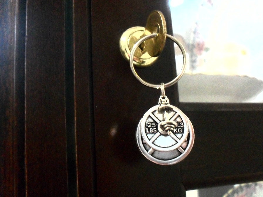Weight Lifting Keychain Barbell Key Chain Weight Plate Charm - Etsy