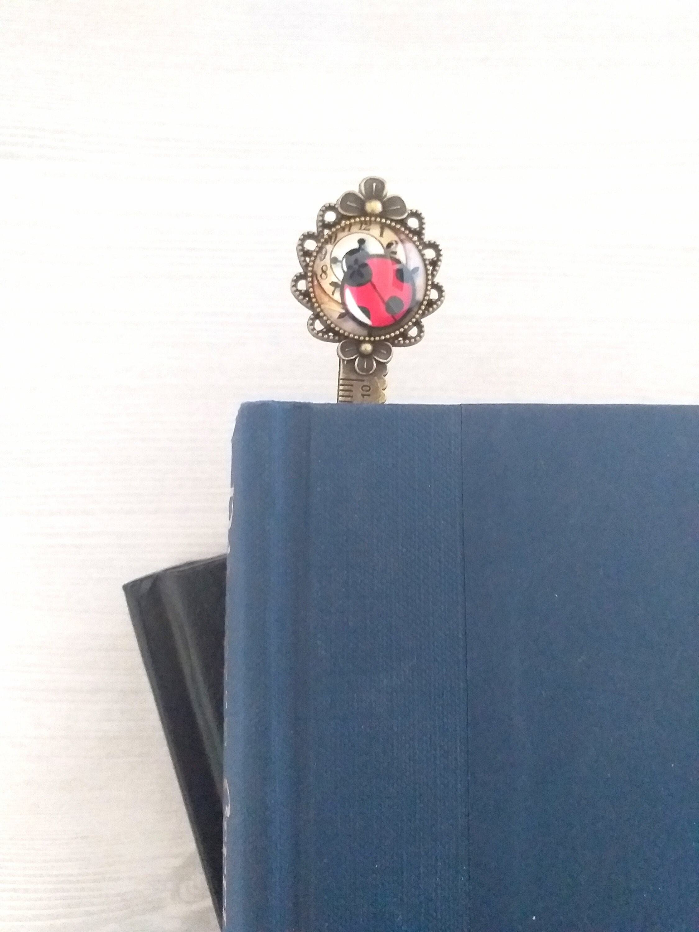 Lady Bug Cameo Bookmark Ruler, Cute Colorful Red Garden Insects Glass ...
