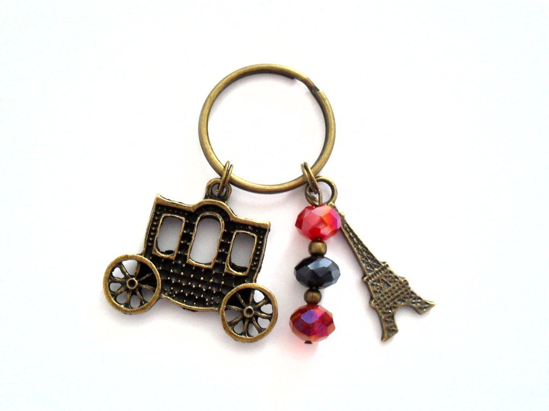 Paris Beaded Keychain With France Eiffel Tower Charm and Carriage Pendant, French Teacher Gifts ...