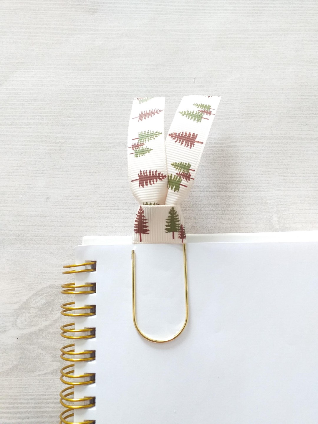 Forest Ribbon Paperclip, Trees Pattern Gold Wide Paper Clip, Bow Metal ...