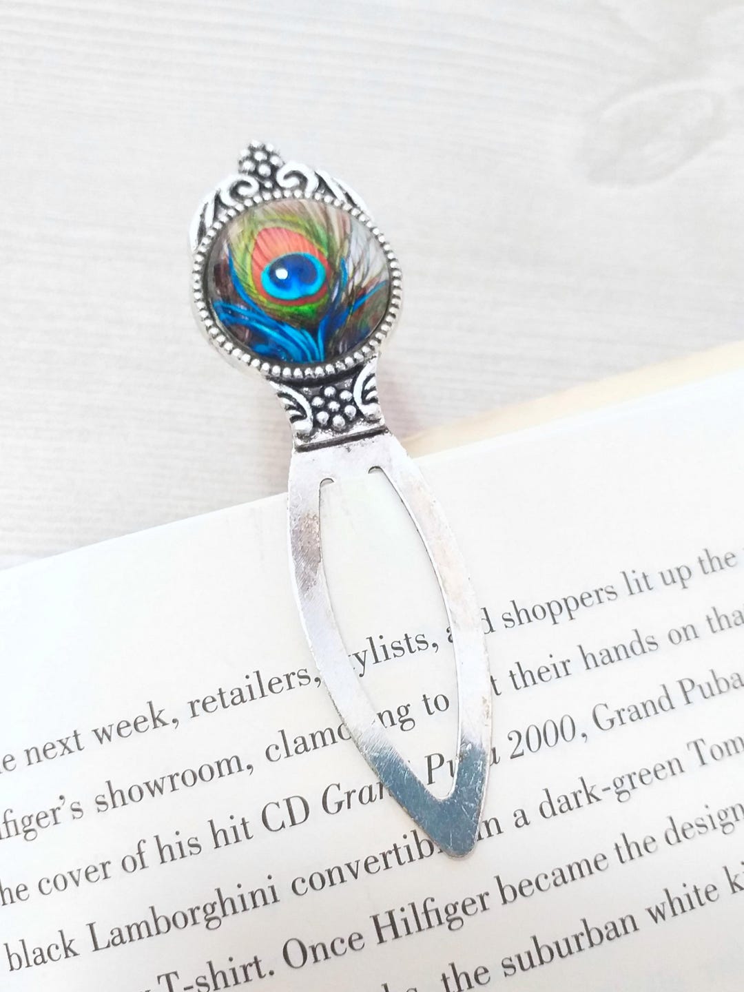 Peacock Feather Bookmark, Cameo Metal Book & Paper Clip, Animal ...