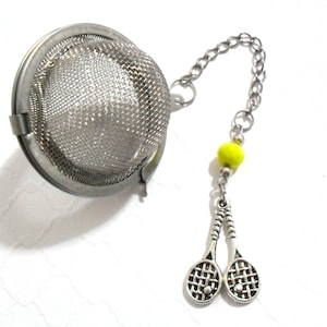 Tennis Tea Infuser, Silver Tone Racket Charms With Yellow Crystal Bead ...