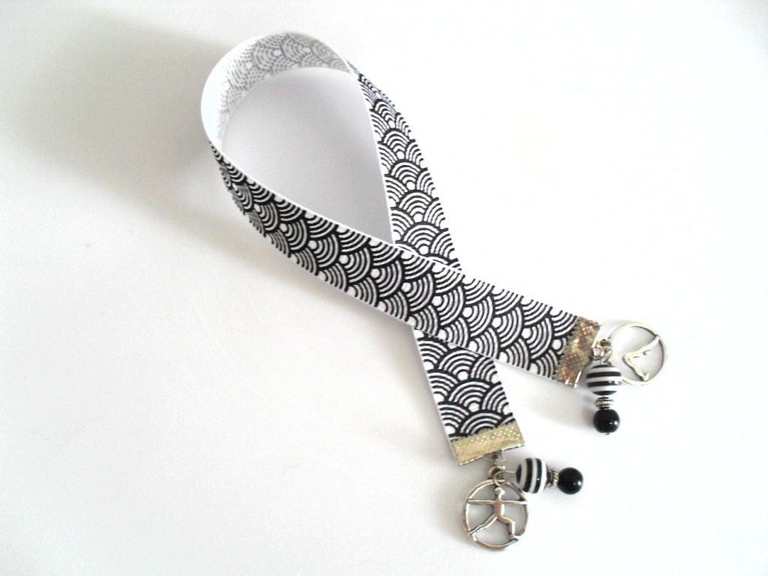 Yoga Bookmark on Black and White Ribbon, Yoga Charms Stretch Poses Book ...