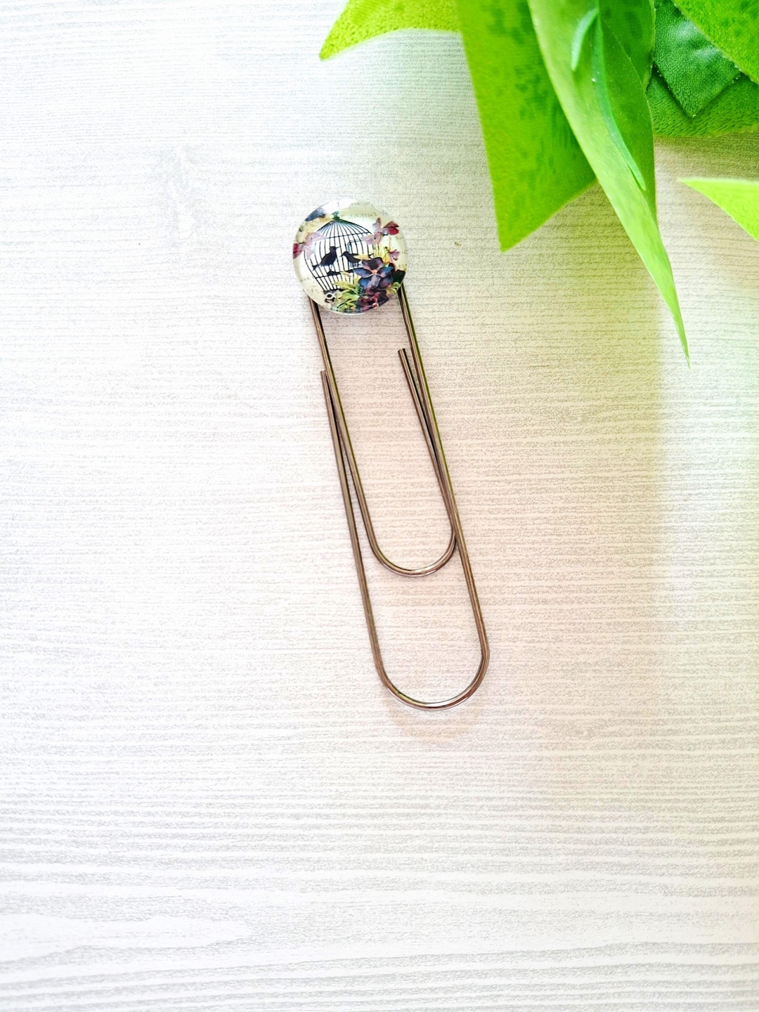 Bird Cage Large Paper Clip, Vintage Style Paperclip With Purple Flowers ...