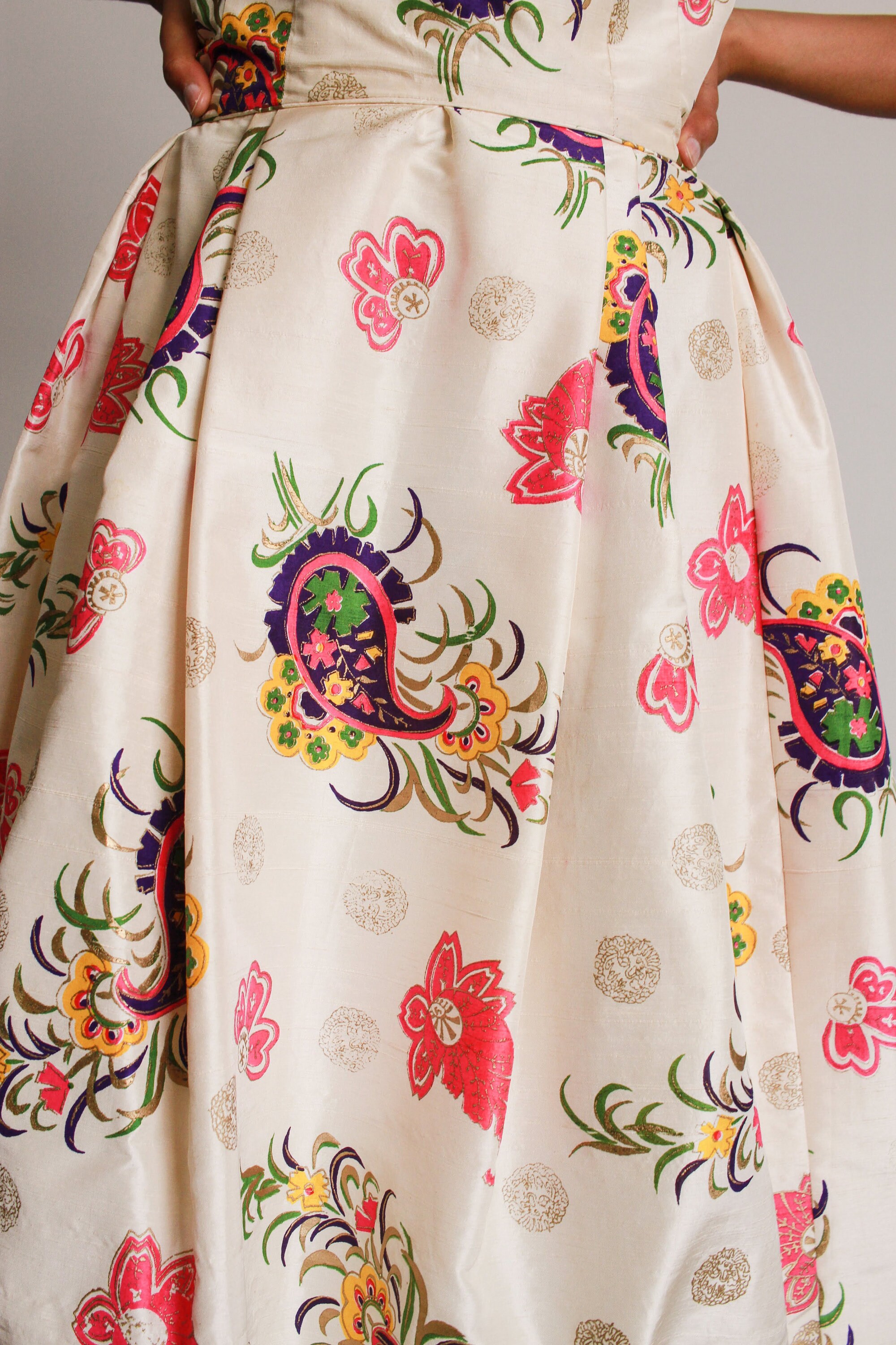 1950s Custom Cream Thai Silk Block Print Gown - Etsy