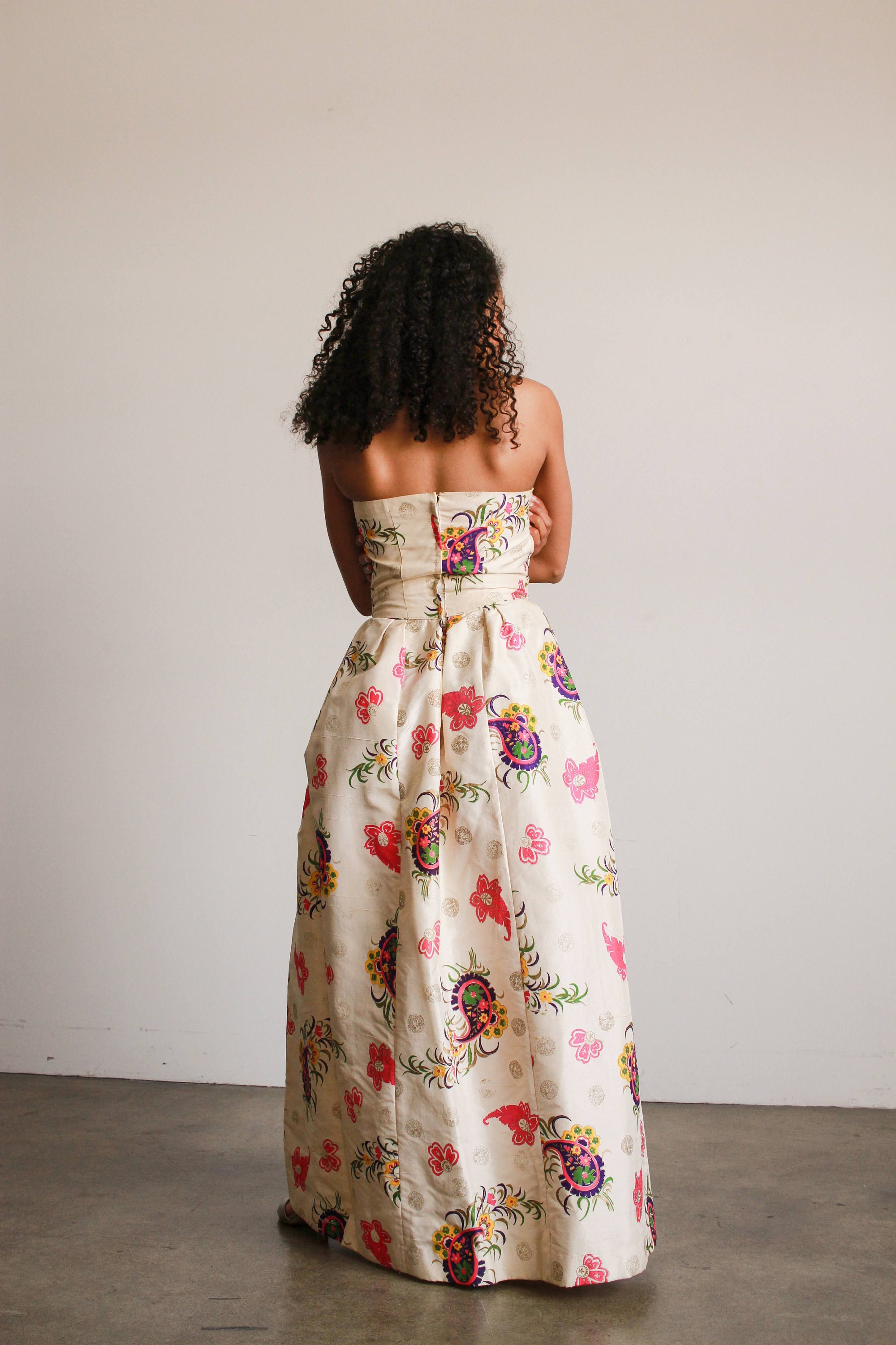 1950s Custom Cream Thai Silk Block Print Gown - Etsy