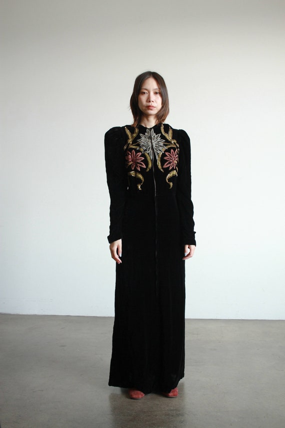 1930s Silk Velvet Embellished Gown - Gem