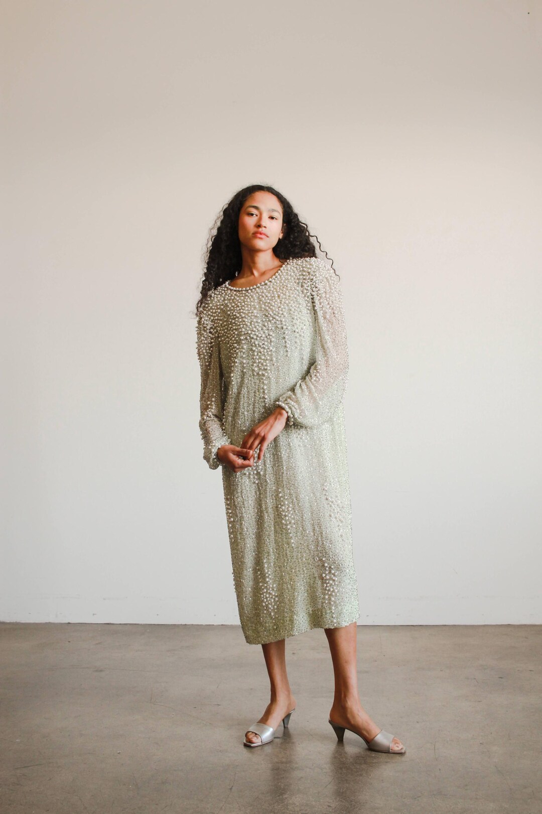 1980s Mint Silk Beaded Shift Dress - Etsy