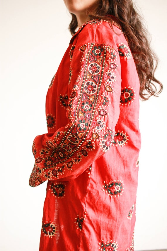 1930s Indian Cotton Embroidered Mirror Work Jacket - Gem