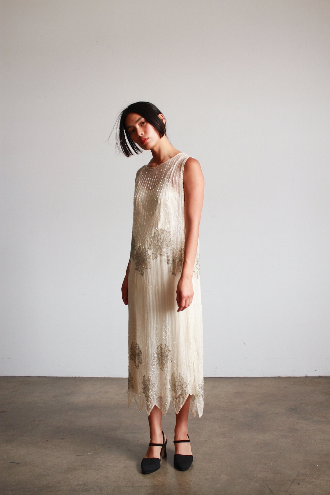 1920s Silk Chiffon Beaded Shift Dress - Etsy