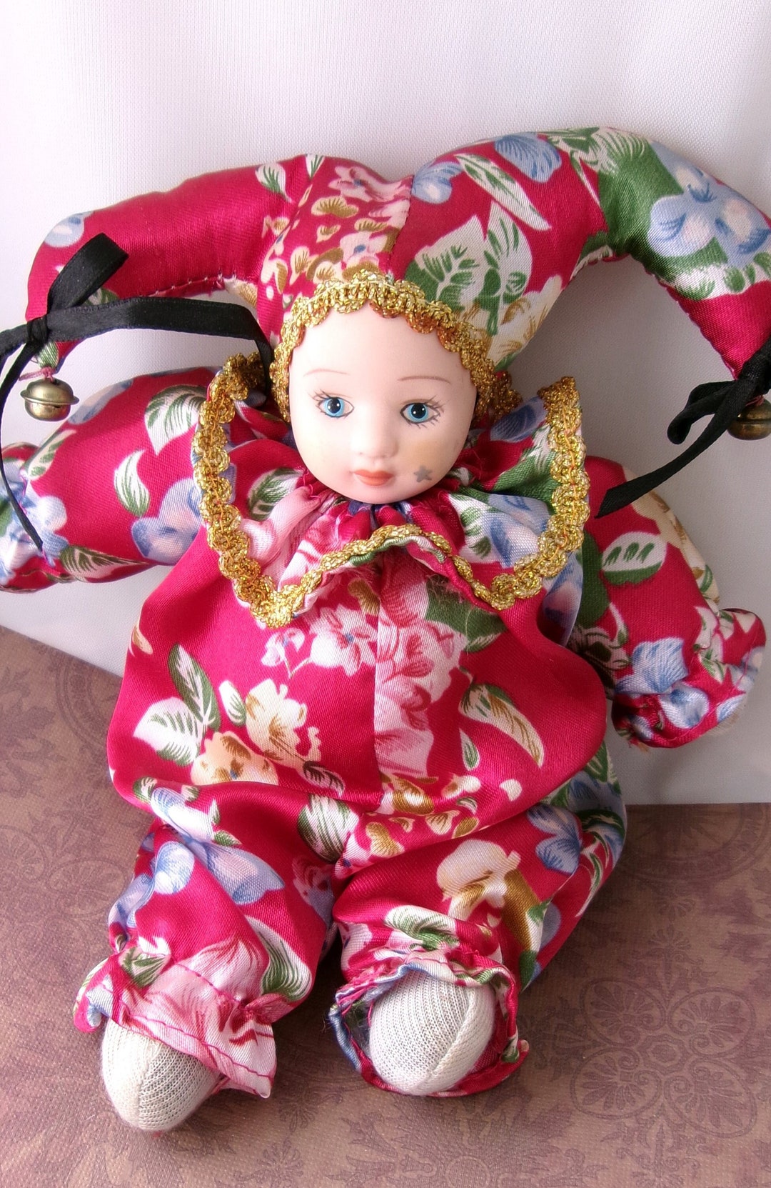 Vintage Mardi Gras Doll With Rubber Face. Baby Jester in Red ...