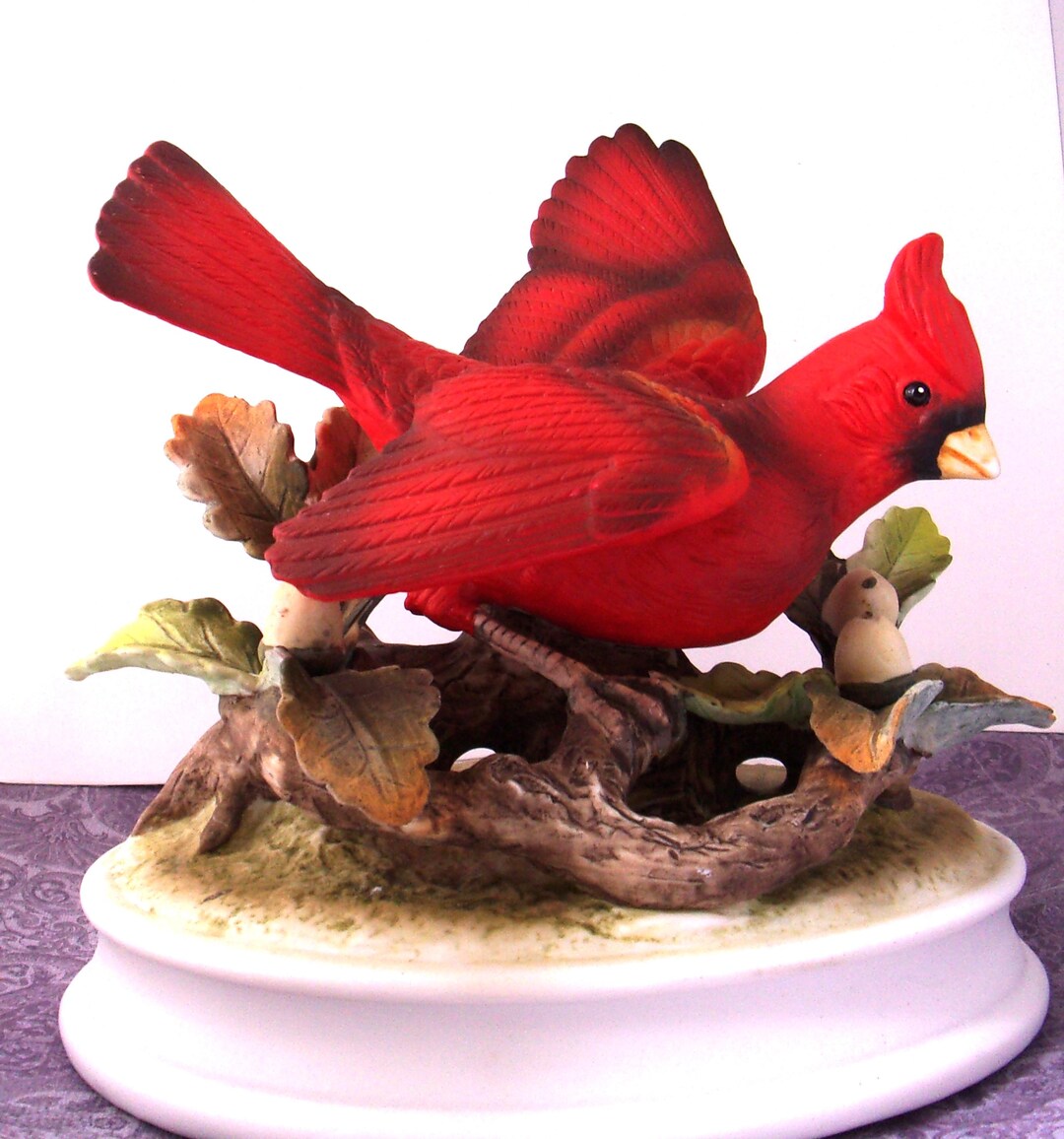 Red Cardinal on Oak Acorns Vintage Sanford Japan Fine Porcelain ...