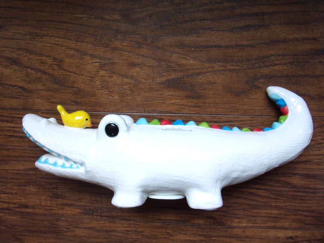 Ceramic Alligator Coin Bank 12", Mud Pie Large Alligator With Yellow ...