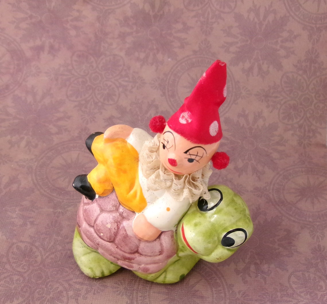 Clown Riding a Green Turtle: Vintage Ceramic Figurine 4" T - Etsy