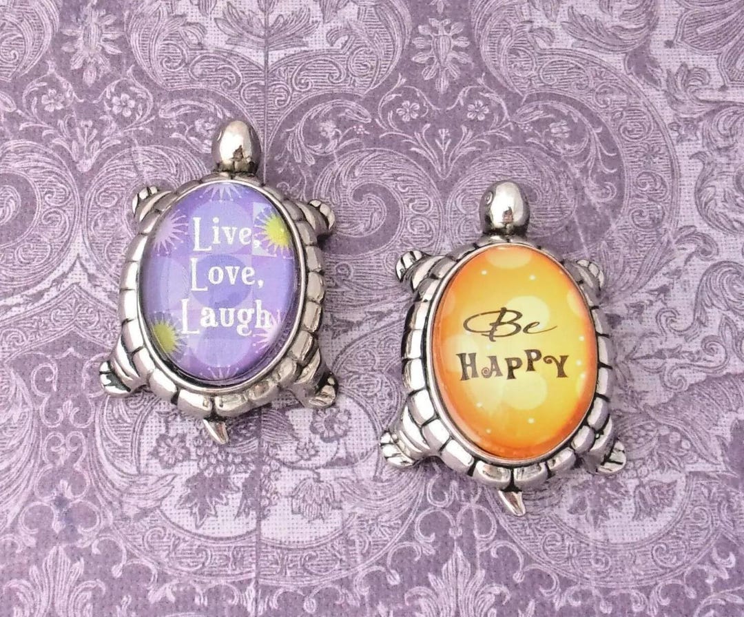 3D Lucky Turtles Set 1.55" L, Be Happy & Live-love-laugh. 2 ...