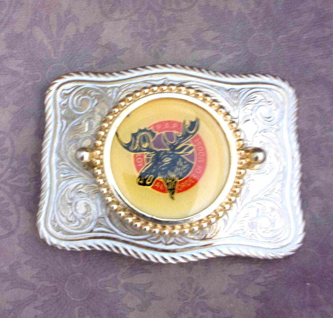 Brass Moose Belt Buckle 3.25" L: P.A.P. Loy Al Order. Vintage Like New ...