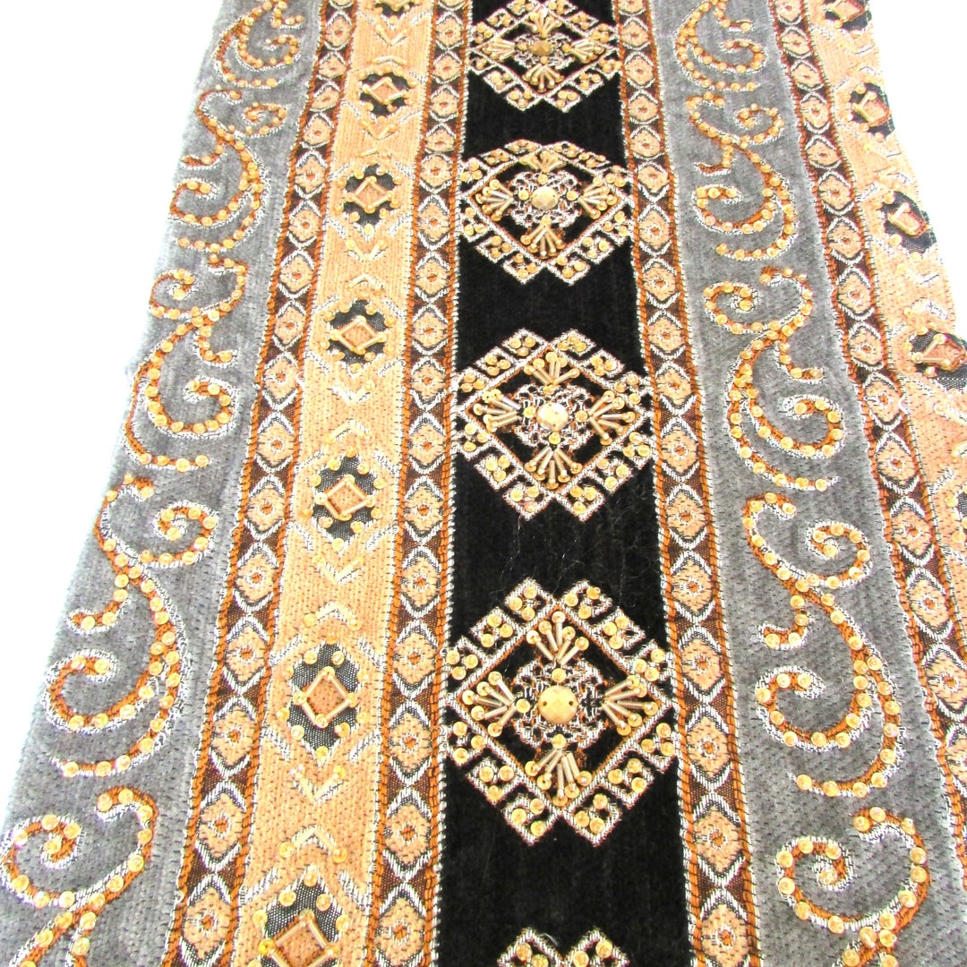 Beaded Gold & Black Table Runner 12x50, Elegant Tassel Runners, Hand ...