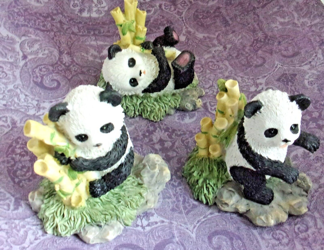 Panda Figurines With Bamboo: Resin/polymer 3" T - New Vintage - Etsy