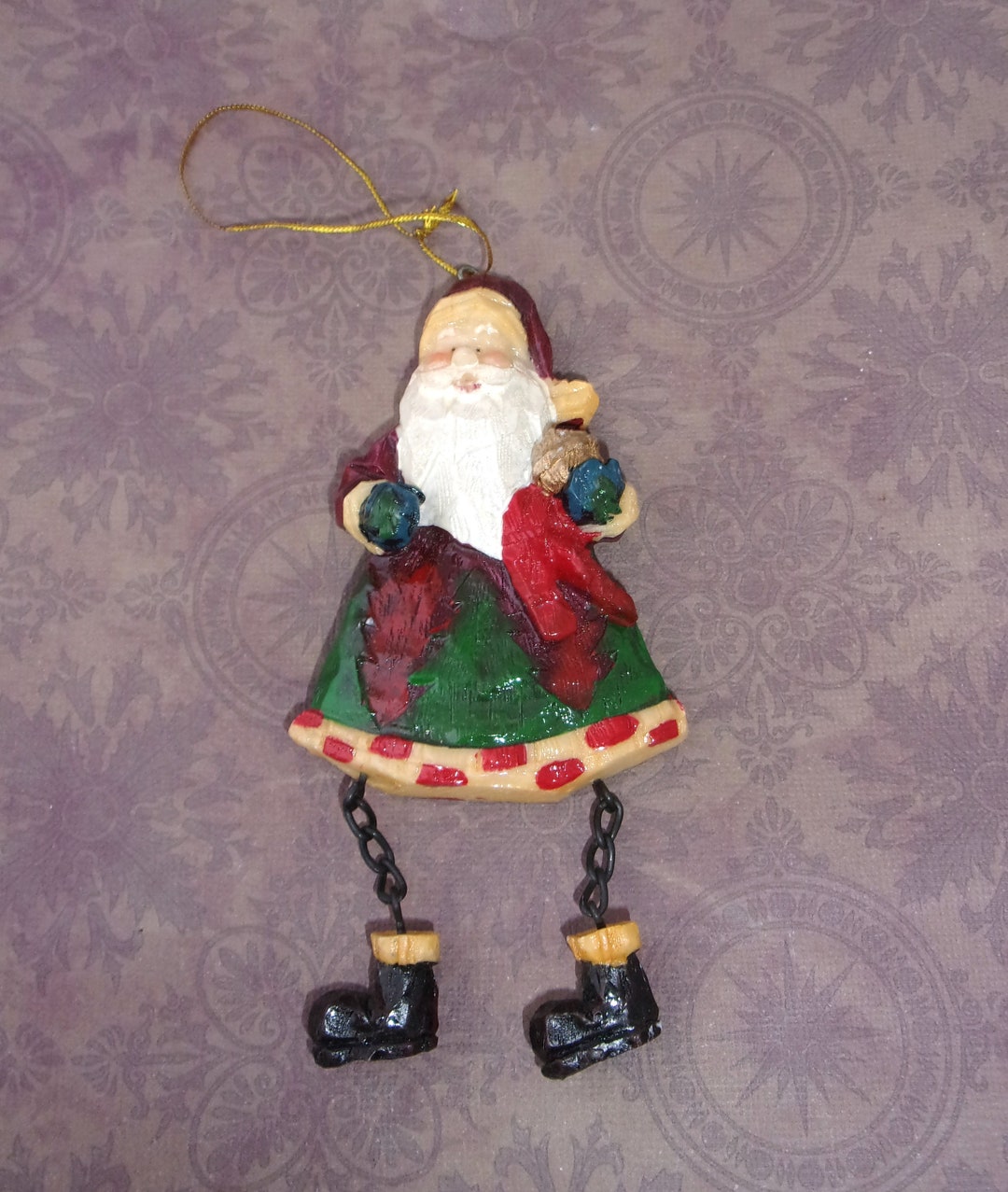 Vintage Resin Carved Santa With Dangling Metal Legs Ornament 5.25" Tall ...