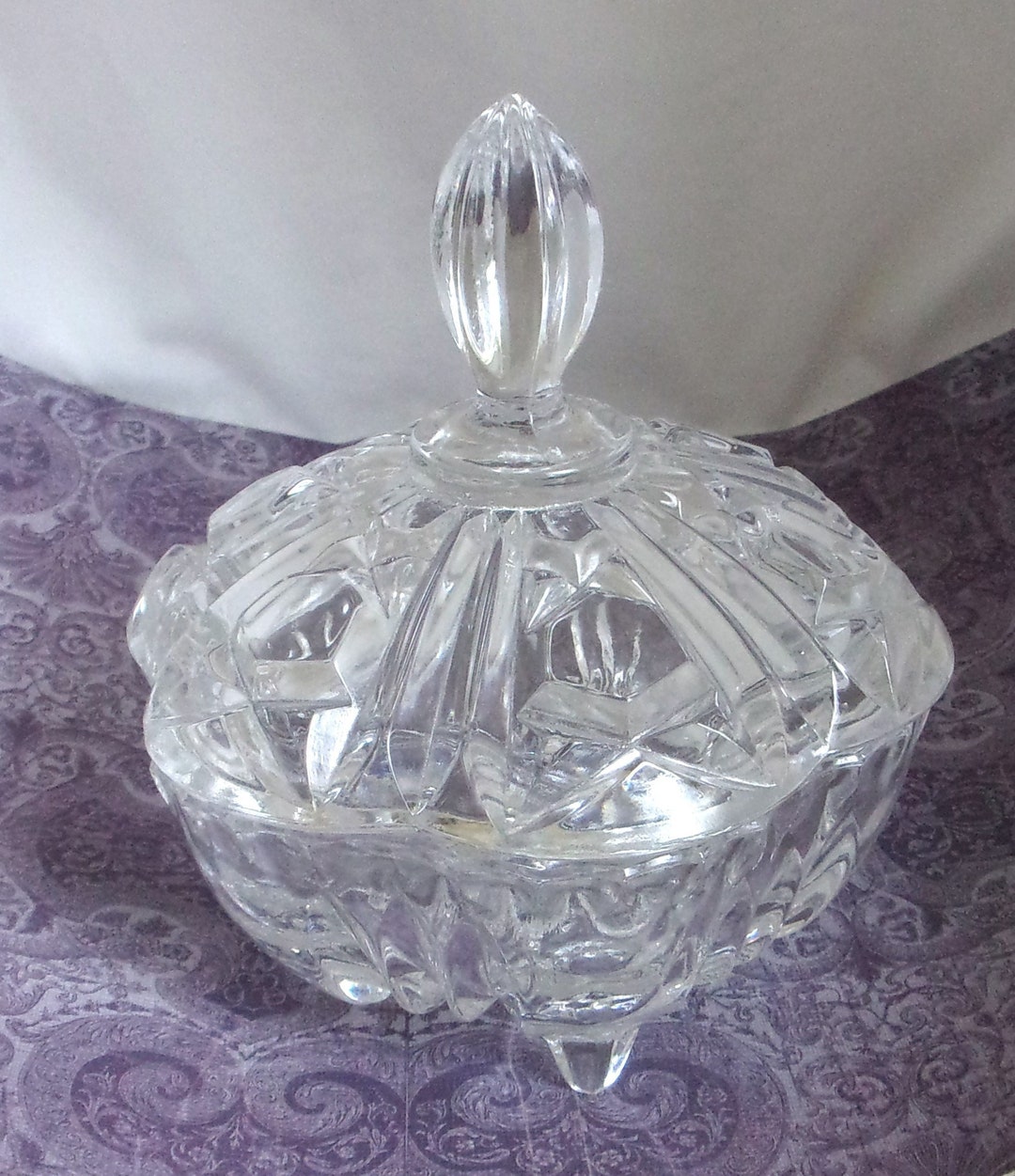 Vintage Pineapple Cut Glass Candy Dish, Footed Dish With Lid 5.25" T ...