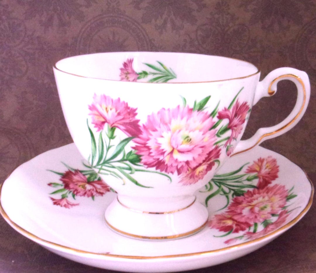 Tuscan English Birthday Flowers Cup & Saucer, January Carnation Flower ...