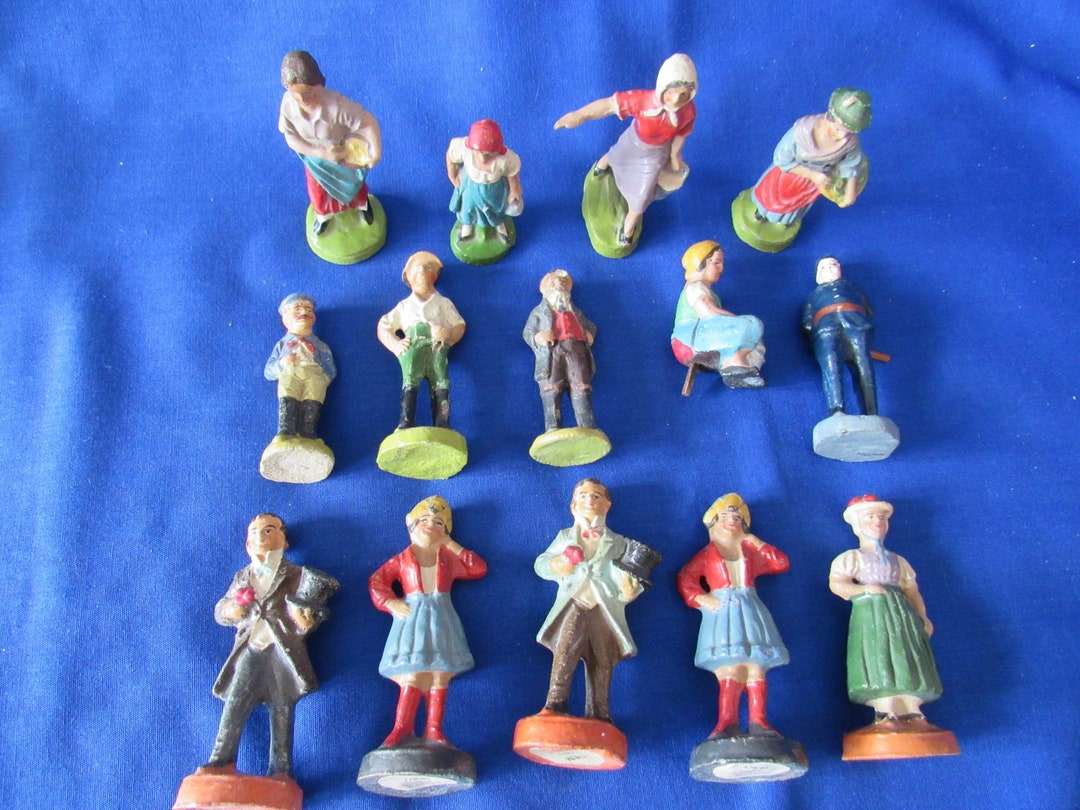 Putz Figures: 14 German Made Composition Men, Women, Maids, Farmers ...