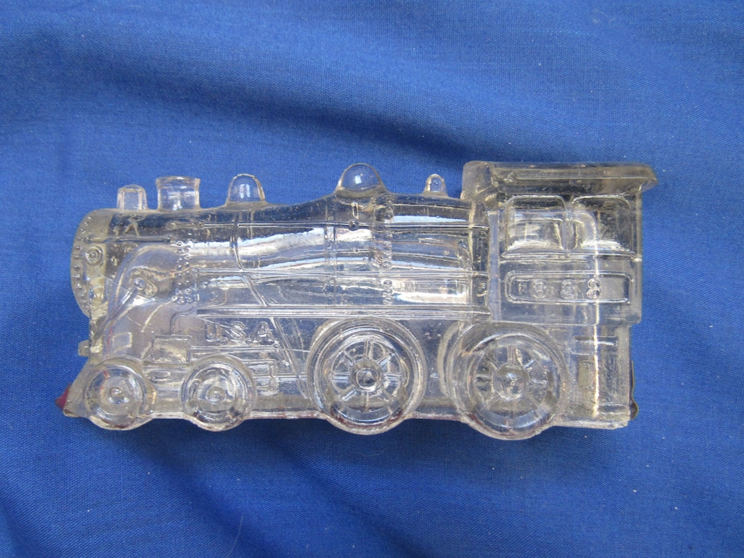 Candy Container TRAIN STEAM ENGINE #888 Locomotive Glass Candy ...