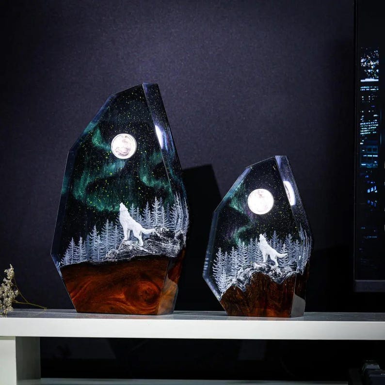 Aurora Borealis Lamp Howling Wolf Northern Lights Lamp Alaska Decor ...