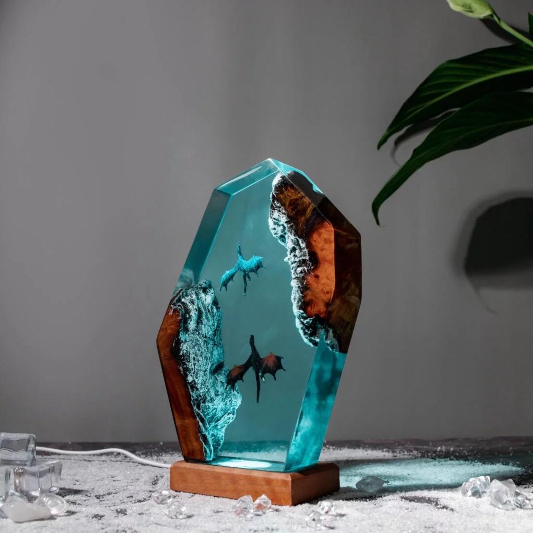 Ice Dragon & Fire Dragon Resin Wood Lamp,dragon Night Light,valentines ...