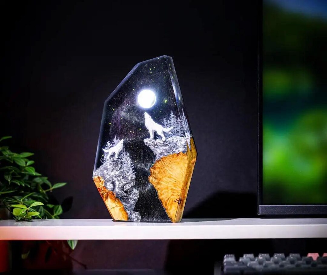 Aurora Borealis Lamp Howling Wolf Northern Lights Lamp Alaska Decor ...