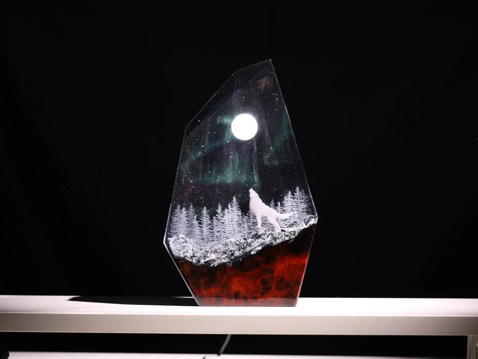 Aurora Borealis Lamp Howling Wolf Northern Lights Lamp Alaska Decor ...