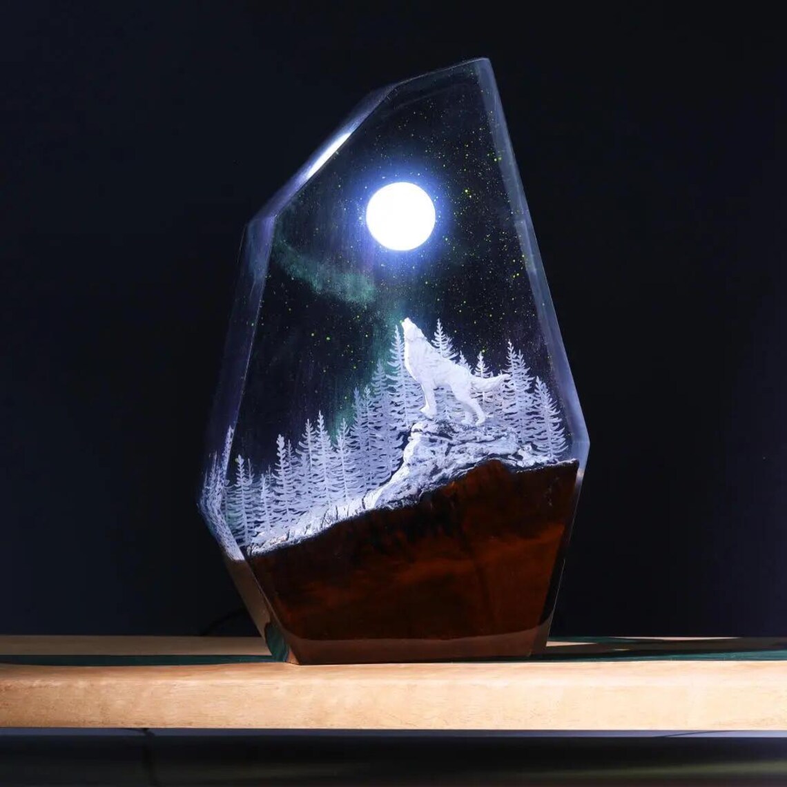 Aurora Borealis Lamp Howling Wolf Northern Lights Lamp Alaska Decor ...