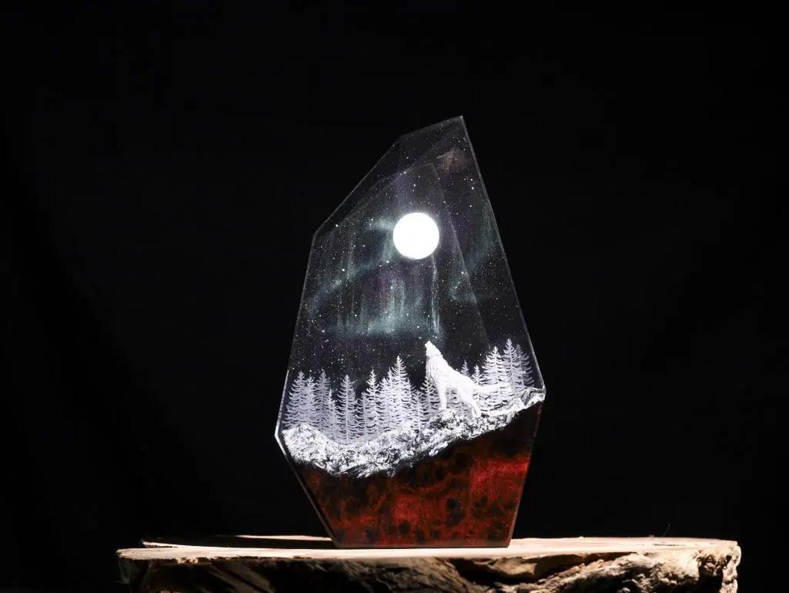 Aurora Borealis Lamp Howling Wolf Northern Lights Lamp Alaska Decor ...