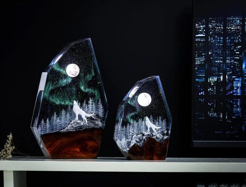 Aurora Borealis Lamp Howling Wolf Northern Lights Lamp Alaska Decor ...