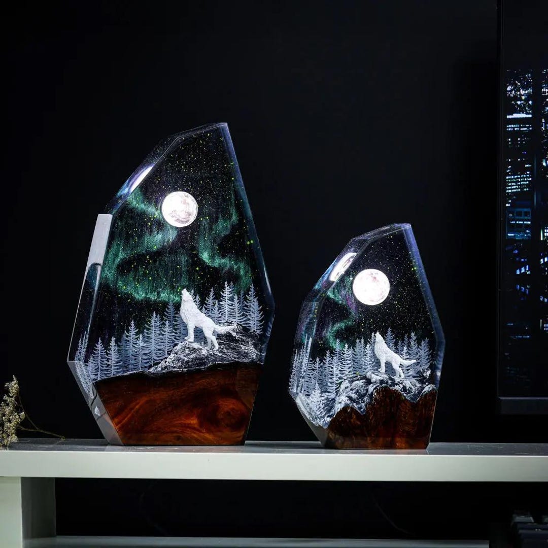 Aurora Borealis Lamp Howling Wolf Northern Lights Lamp Alaska Decor ...