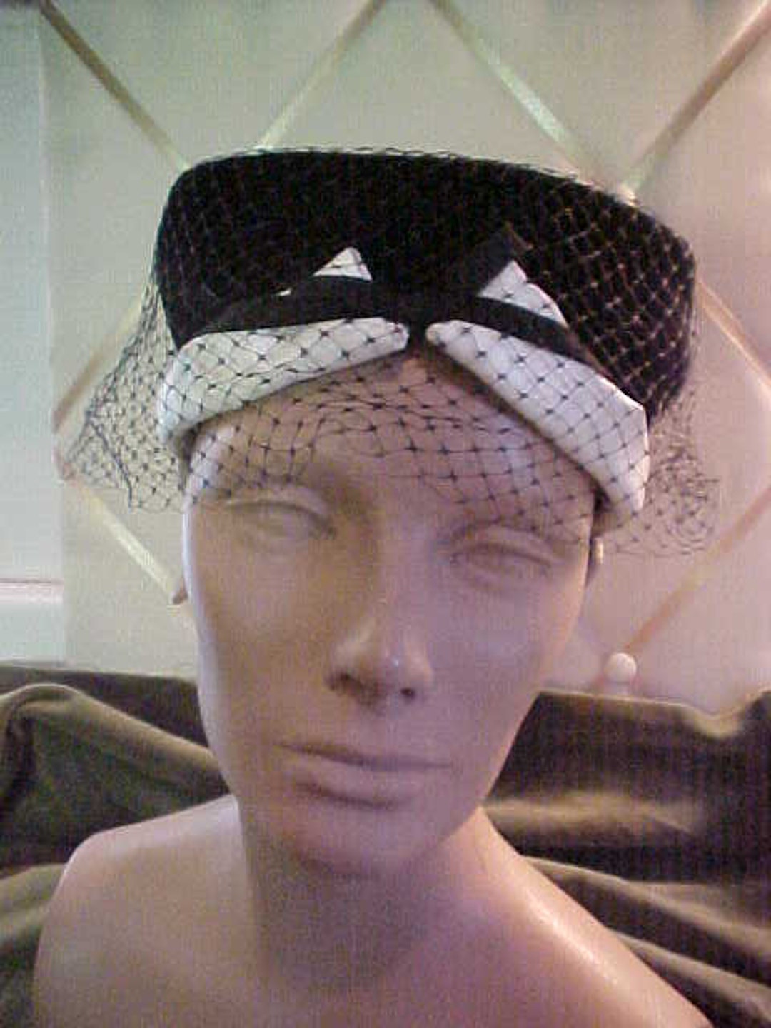 Vintage Black Velvet Hat With White Trim and Veil. Adorable. - Etsy