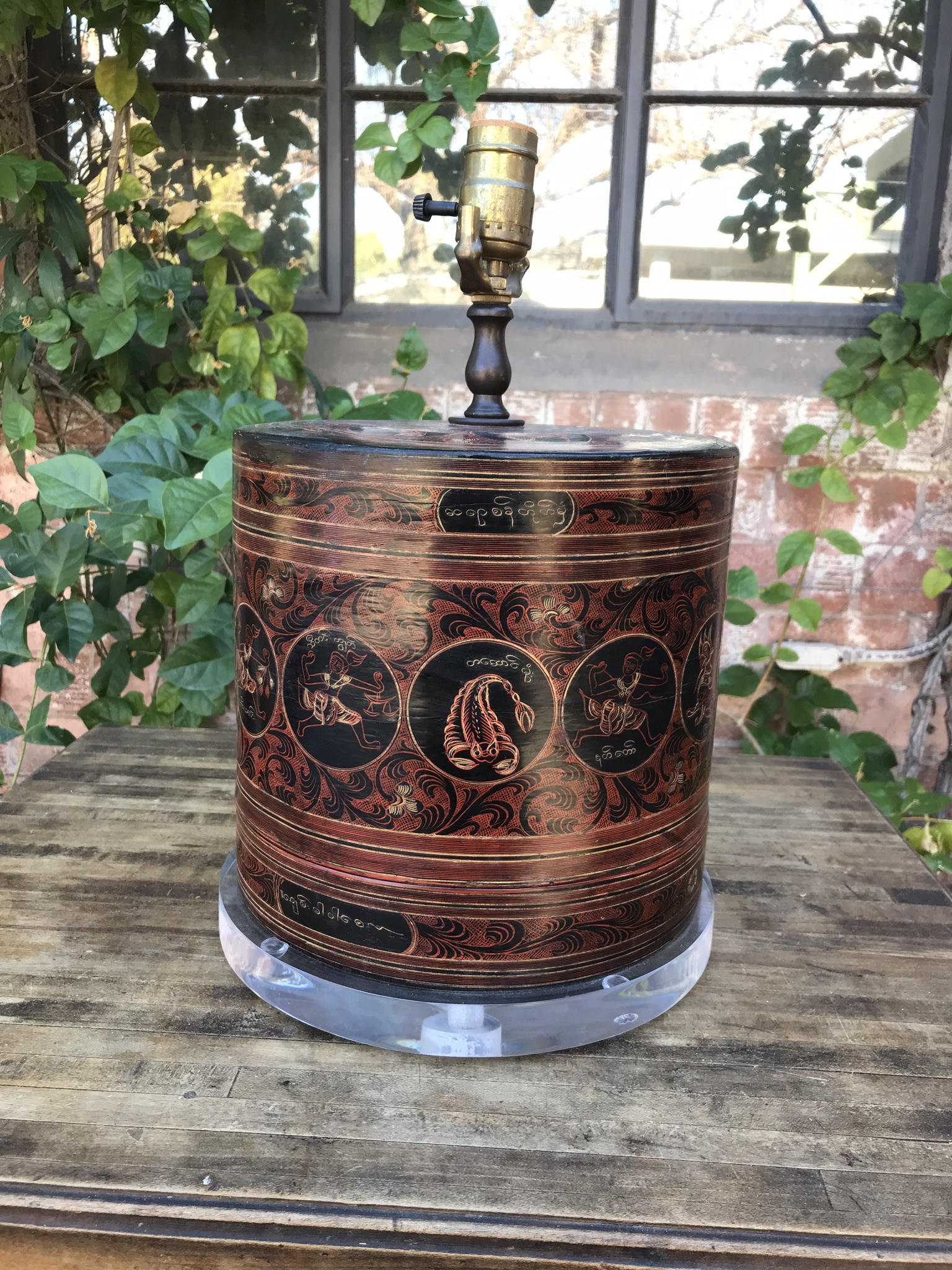 Burmese Antique Lacquered Bamboo Betal Nut Box Converted Lamp With ...