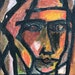 Original Mid Century Heavy Outline Oil Painting of Woman's Face Framed ...