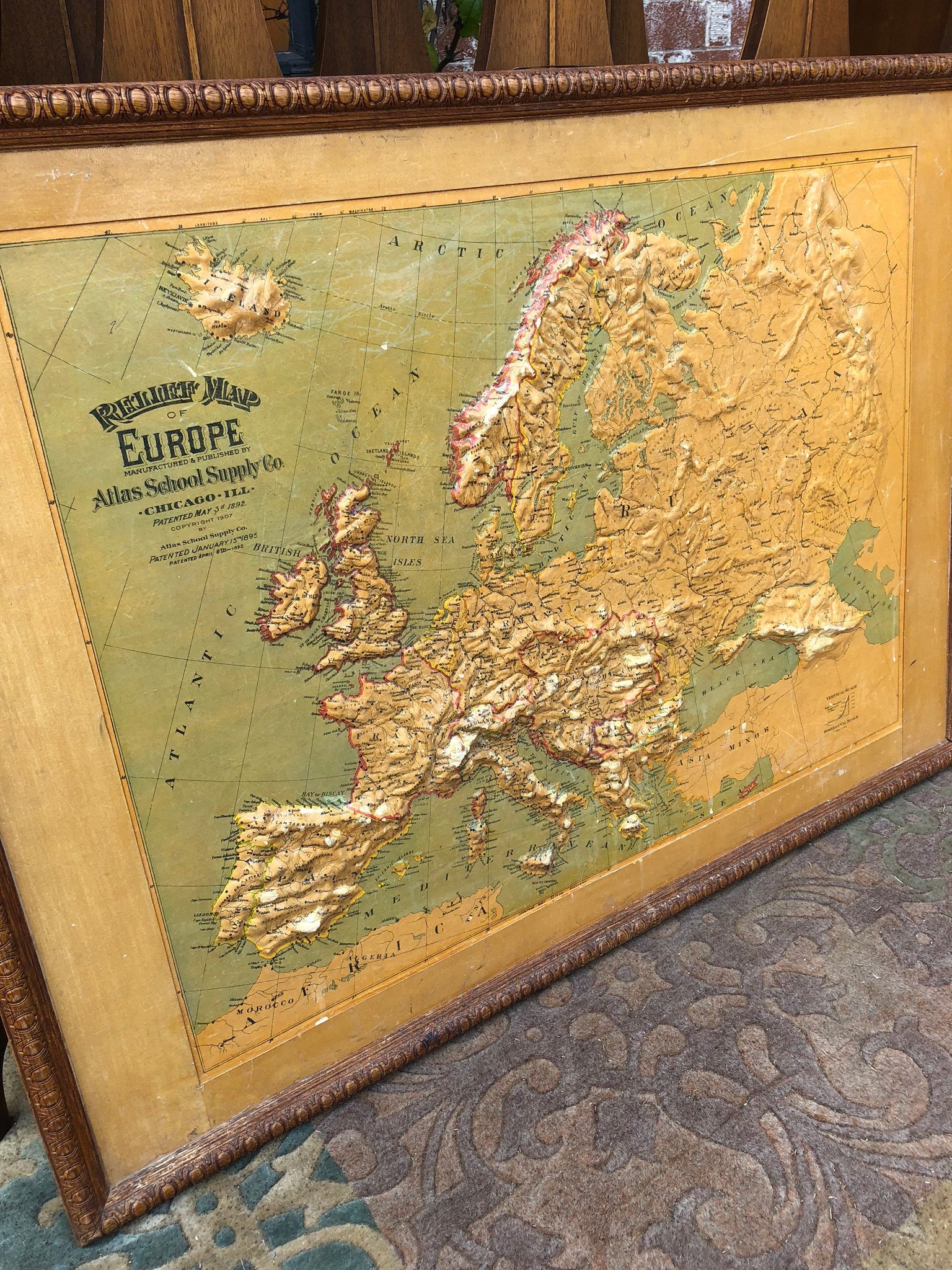 Antique Full Set of Atlas Relief Maps of the World and Each Continent ...