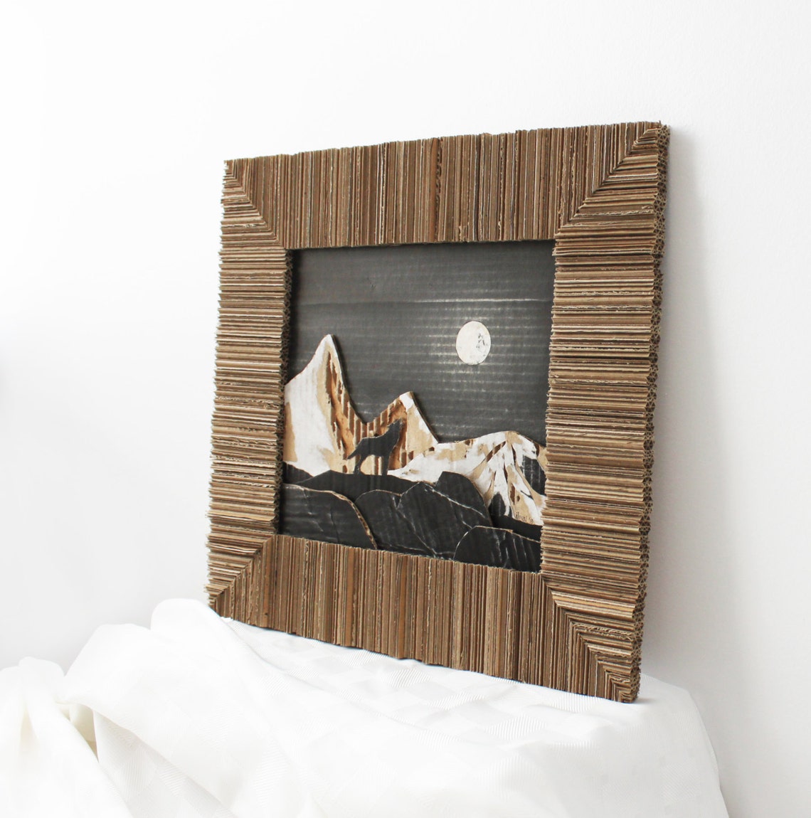 Howling Wolf Cardboard Art Full Moon Shining on Snow Mountains | Etsy