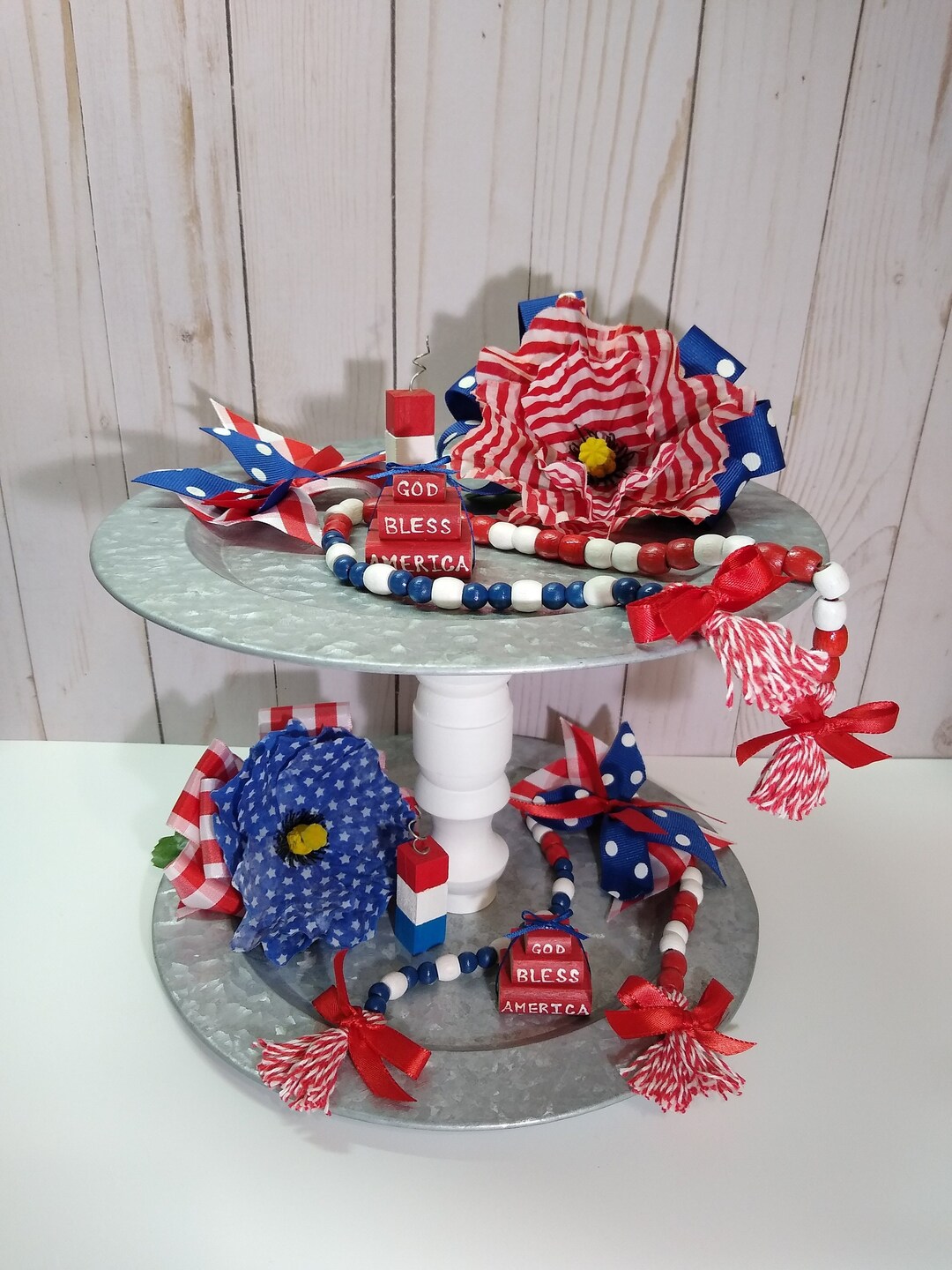 Patriotic Tiered Tray Decor Bundle, Red White Blue Americana, July 4th ...