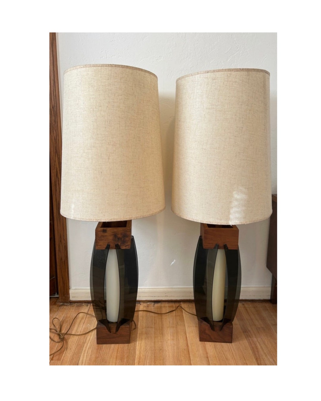 MCM Pair of Wood and Lucite Table Lamps - Etsy
