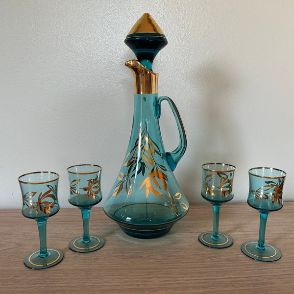 Bohemian Glass Blue Decanter - Etsy