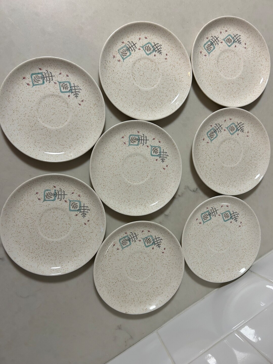 Vintage W.S. George Arbor Pattern Saucers Atomic Leaf Leaves Tree MCM ...