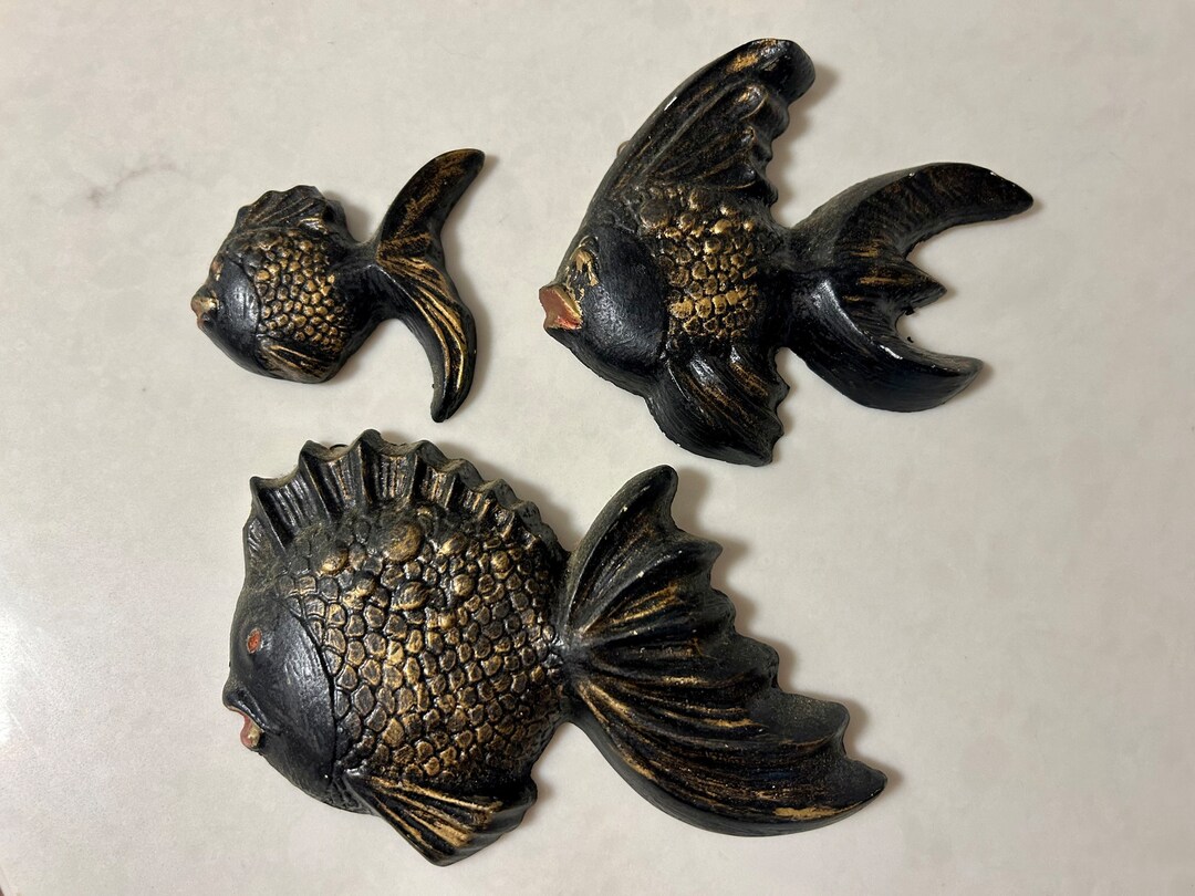 Black and Gold Chalkware Fish Set Wall Hangings (3) - Etsy