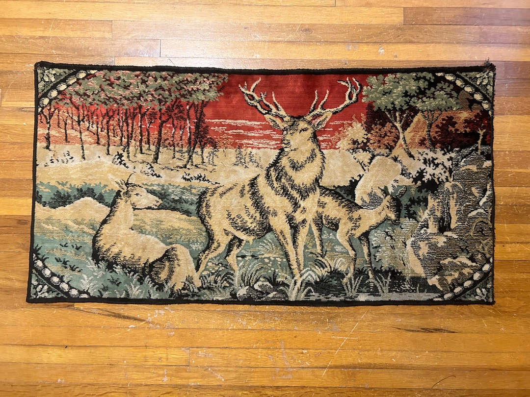 Vintage Velvet Deer in Woods Scene Wall Tapestry Rug - Etsy