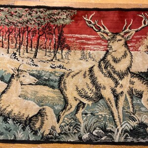Vintage Velvet Deer in Woods Scene Wall Tapestry Rug - Etsy
